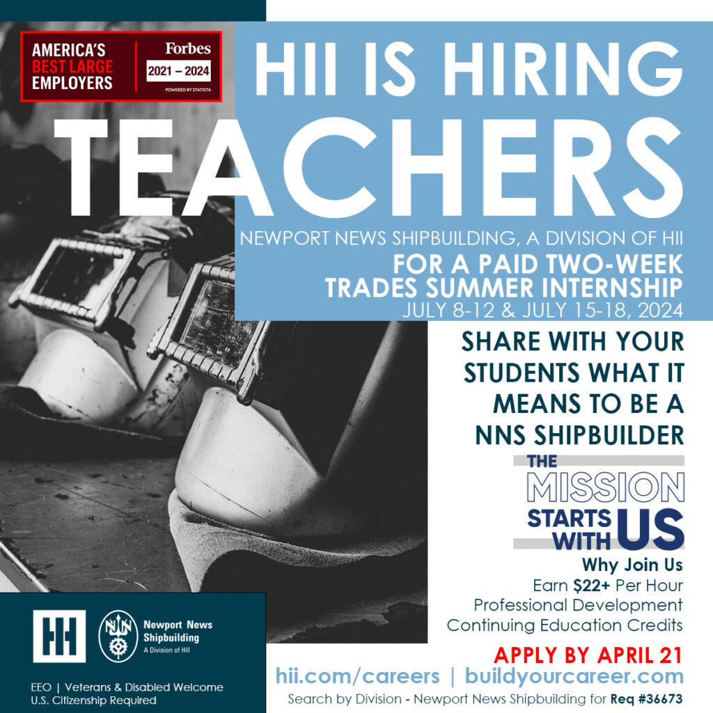 NNS Hiring Teachers for Trades Summer Internship - NNS TO GO
