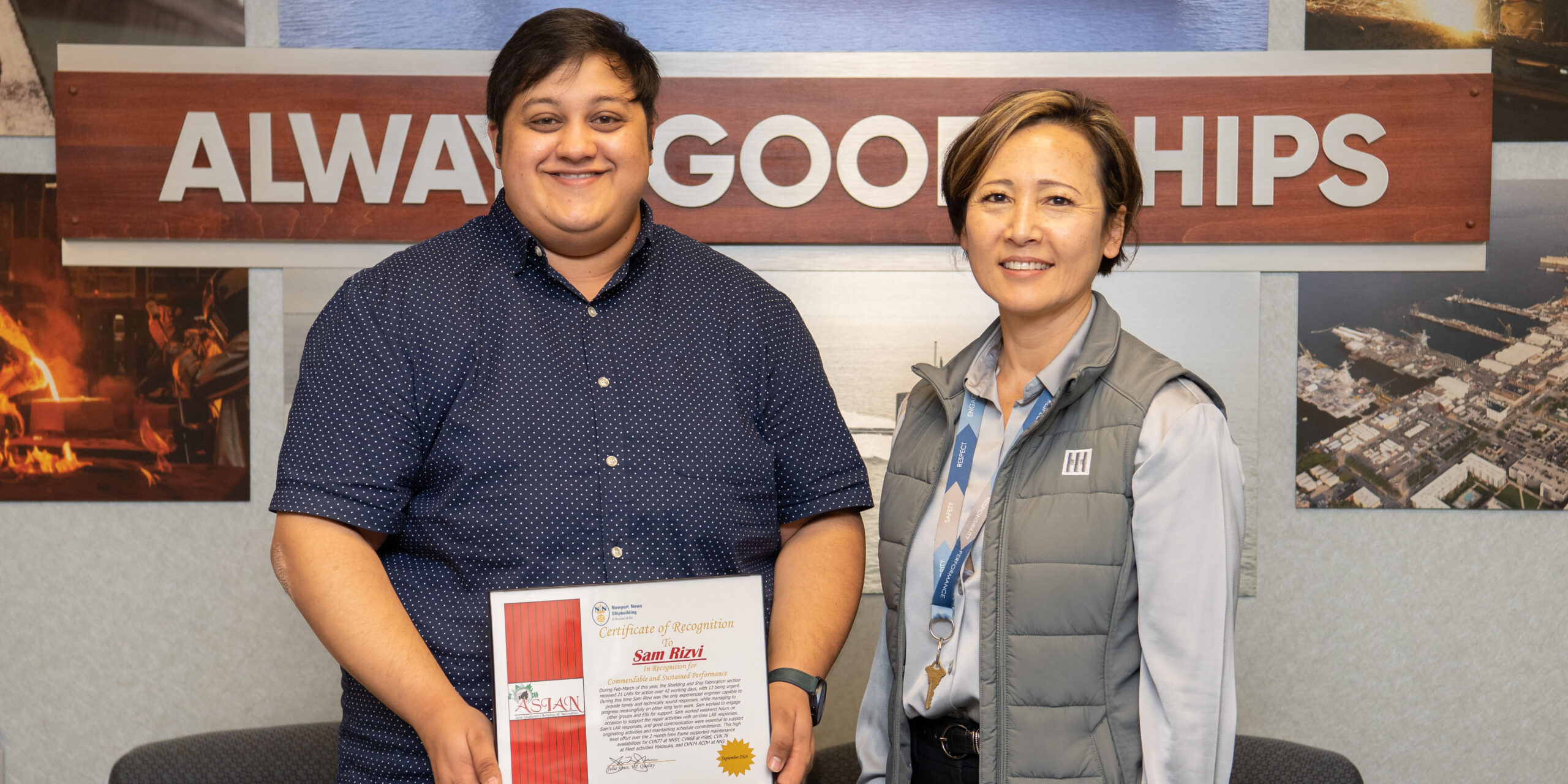 Engineer Receives Quarterly Award from ASIAN ERG - NNS TO GO